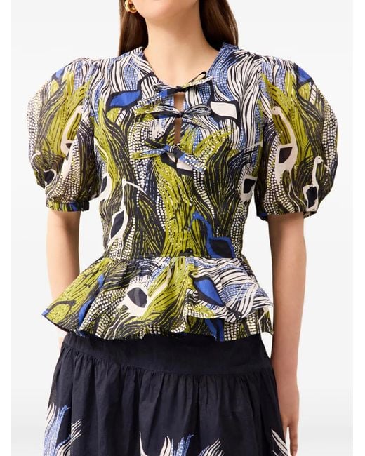 Marie Oliver Estella Puff-Sleeve Peplum Blouse in Blue | Lyst UK