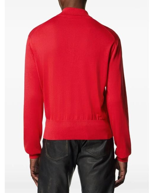 Versace Silk Polo Cardigan in Red for Men | Lyst UK