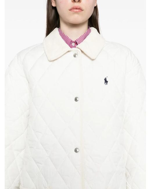 Polo Ralph Lauren Logo-Embroidered Quilted Puffer Jacket in White | Lyst UK