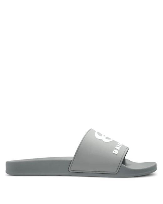 Balenciaga Logo-Embellished Slides in White for Men | Lyst