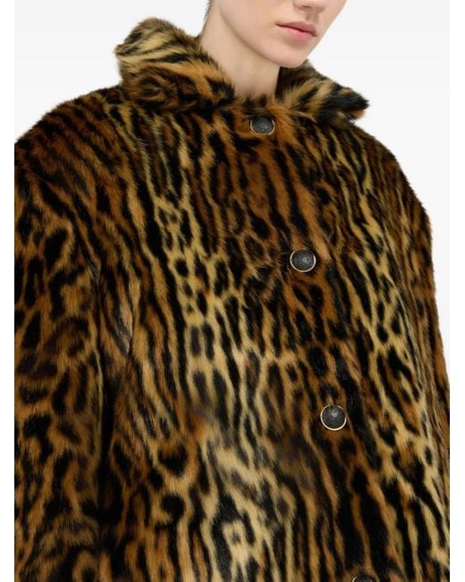 Roberto Cavalli Leopard-Print Button Coat in Brown | Lyst UK