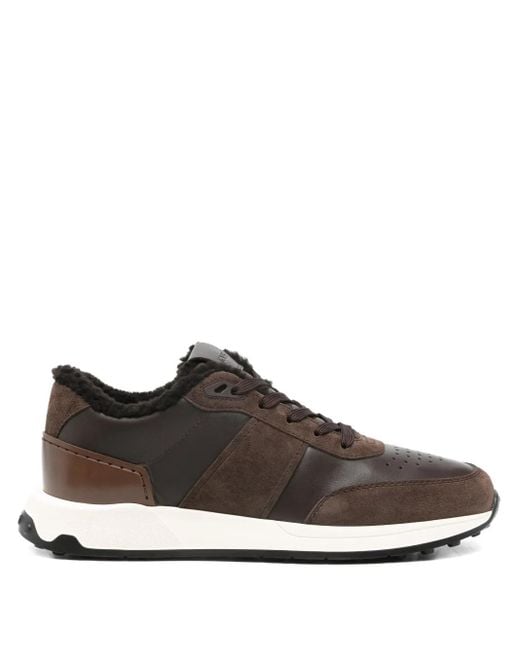 Tod's Panelled Shearling Trainers in Brown for Men | Lyst UK