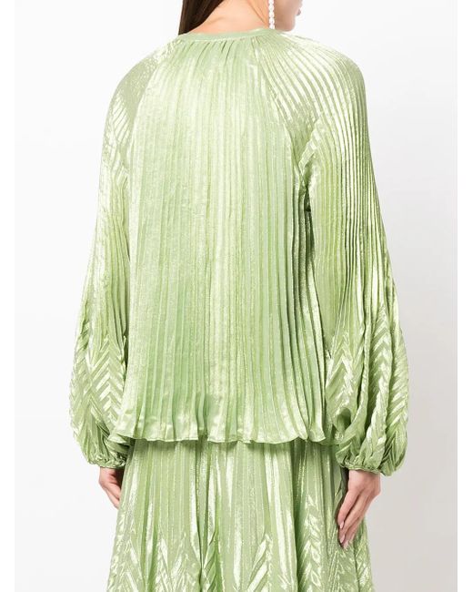 Jonathan Simkhai Silk-Blend V-Neck Pleated Top in Green | Lyst UK