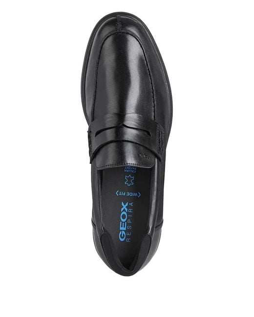 Geox Logo-Detail Leather Loafers in Black for Men | Lyst UK