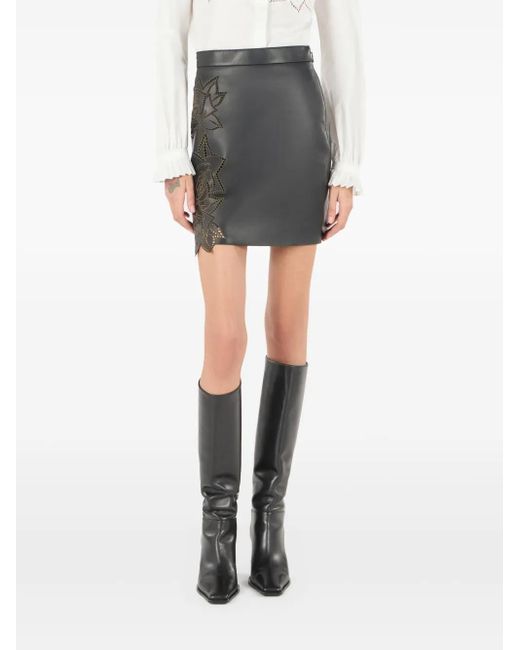 Roberto Cavalli Laser-Cut Roses Mini Skirt in Gray | Lyst