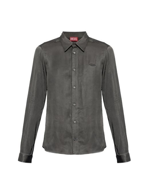DIESEL Logo-Embroidery Shirt in Grey for Men | Lyst UK