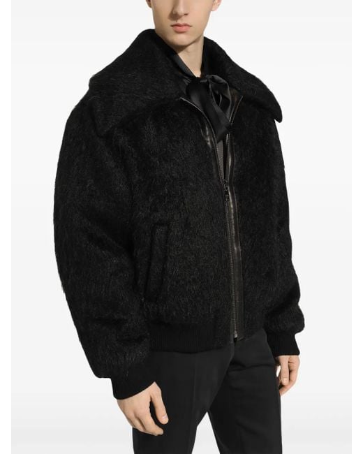 Dolce & Gabbana Faux-Fur Wool Coat in Black for Men | Lyst