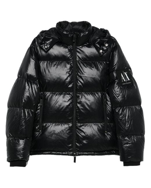 ARMANI EXCHANGE Hooded Zip-Up Puffer Jacket in Black for Men | Lyst