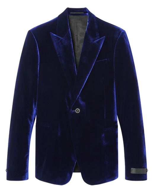 Versace Single-Breasted Velvet Blazer in Blue for Men | Lyst