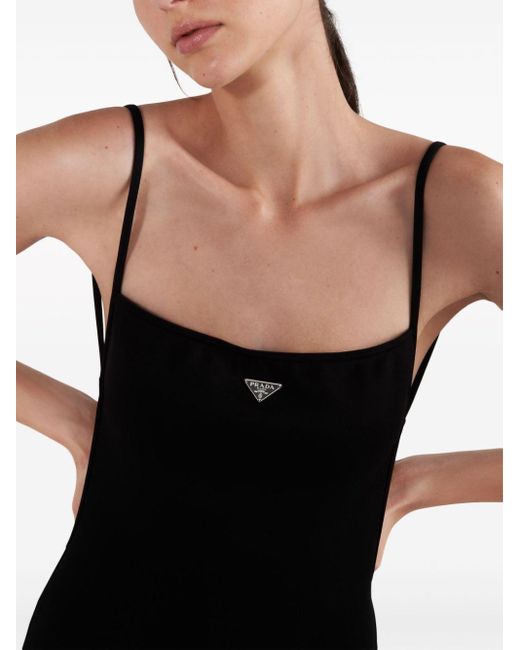 Prada Triangle-Logo Open-Back Swimsuit in Black | Lyst