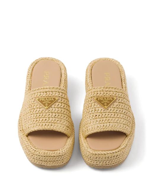 Prada Natural Crochet Platform Slides | Lyst