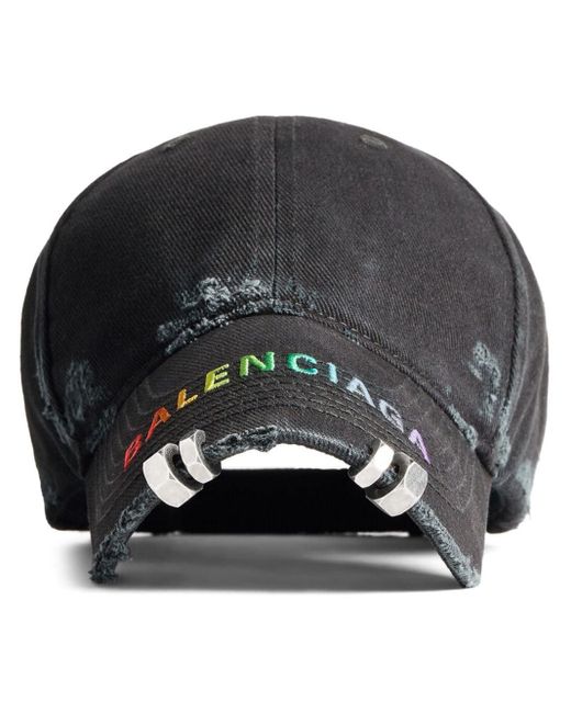 Balenciaga Distressed-effect Ring-embellished Cotton Cap in Black for ...