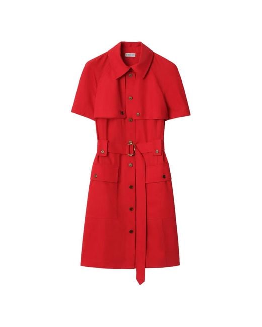 Burberry Buckle Belted Wool Mini Dress in Red | Lyst