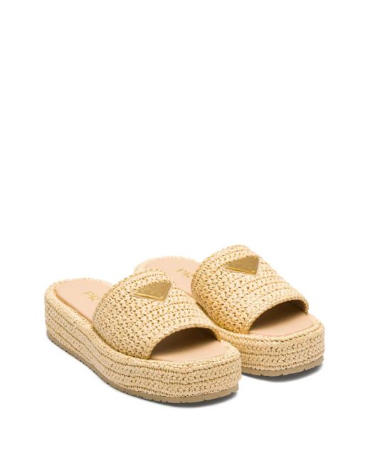 Prada Natural Crochet Platform Slides | Lyst