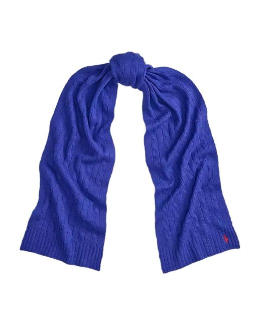 Polo Ralph Lauren Cable-Knit Logo Scarf in Blue | Lyst
