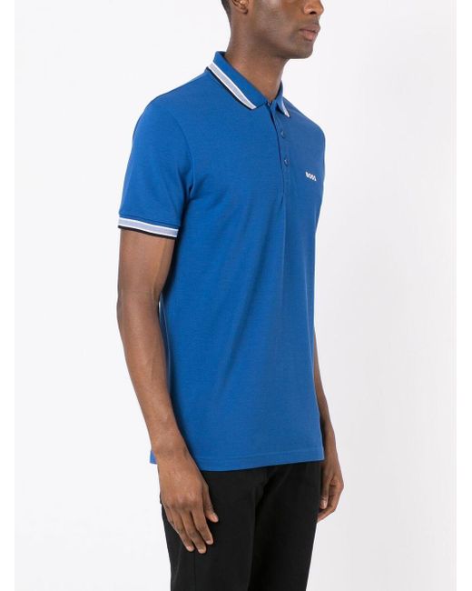 BOSS Paddy Logo-Print Polo Shirt in Blue for Men | Lyst