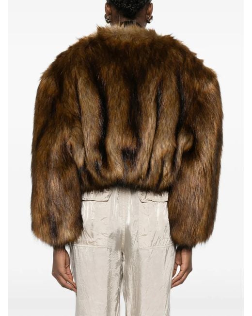 Alexander Wang Cropped Faux Fur Jacket in Brown | Lyst UK