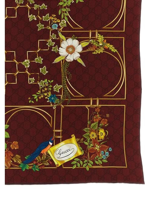 Gucci Floral-Print Logo Carré in Brown | Lyst UK