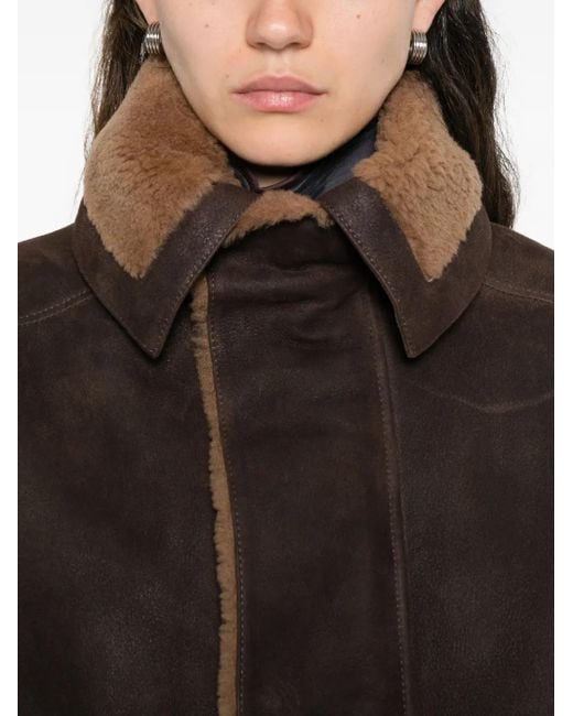Arma Shearling-collared Leather Coat in Brown | Lyst UK
