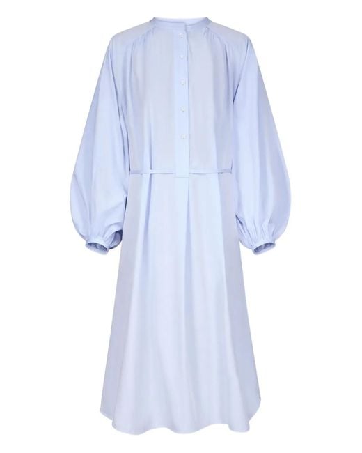 Loulou de Saison Vitti Balloon-Sleeve Midi Dress in Blue | Lyst UK