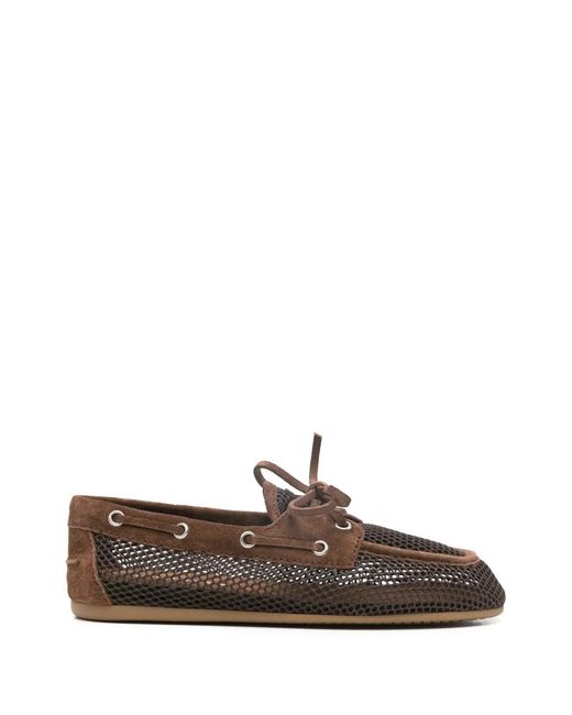 Miu Miu Eyelet Tie Loafers in Brown | Lyst UK