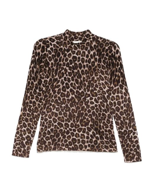 Eric Bompard Leopard-Print Cashmere T-Shirt in Brown | Lyst UK