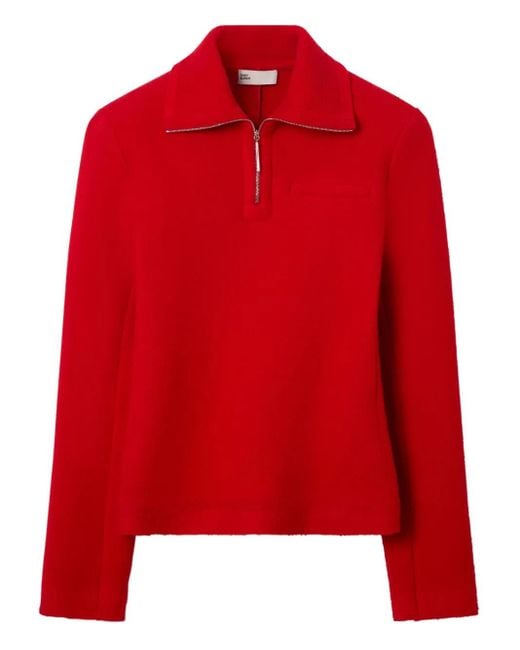 Tory Burch Half-Zip Wool Polo Shirt in Red | Lyst UK