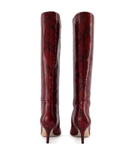 Paris Texas Snakeskin-Effect Knee-High Boots in Red | Lyst