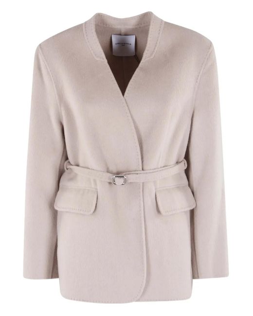 Isabelle Blanche Belted Collarless Jacket in Natural | Lyst UK