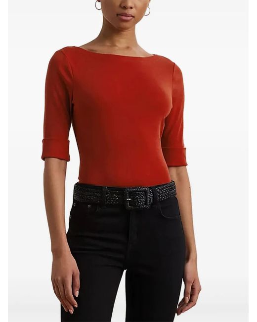Ralph Lauren Boat-Neck Three Quarter-Sleeve Top in Red | Lyst UK