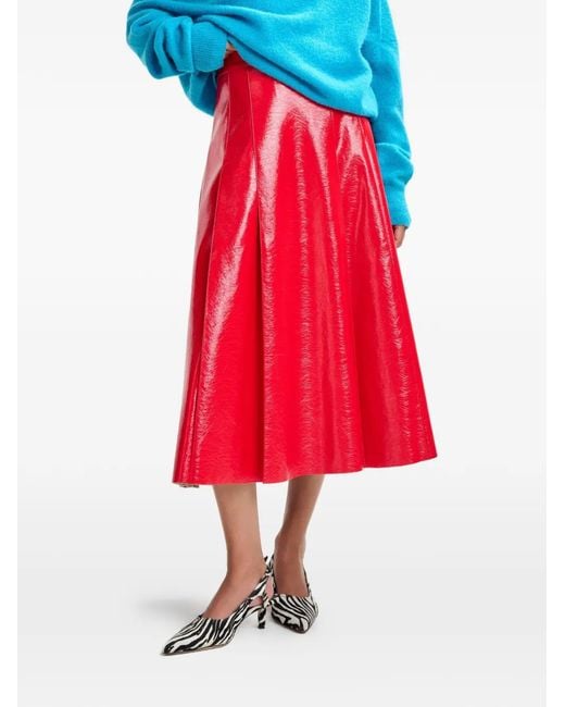 Essentiel Antwerp Leather A-Line Midi Skirt in Red | Lyst UK