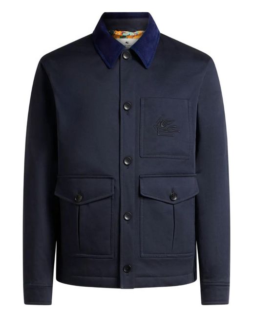 Etro Logo-Embroidered Jacket in Blue for Men | Lyst UK