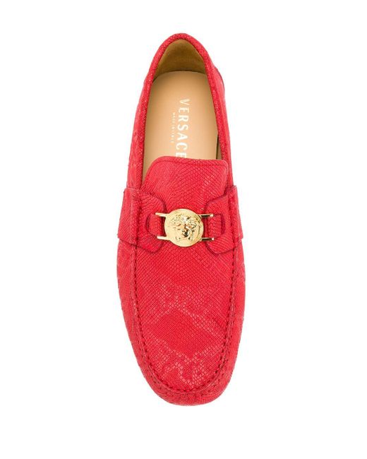 Versace Leather Medusa Loafers in Red for Men - Lyst