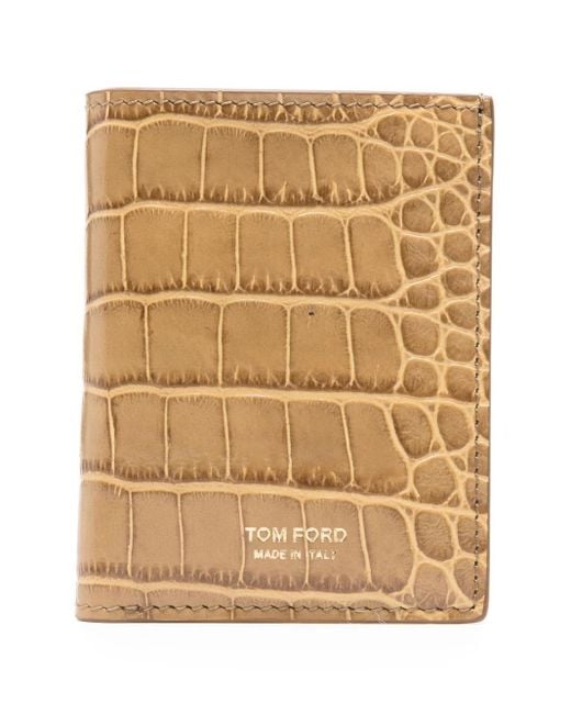 Tom Ford Crocodile-Embossed Bi-Fold Wallet in Natural for Men | Lyst