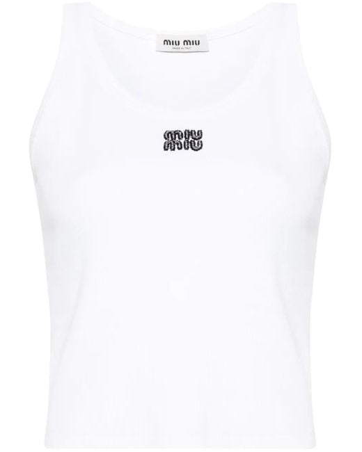 Débardeur À Logo Orné De Perles Miu Miu en coloris Blanc | Lyst