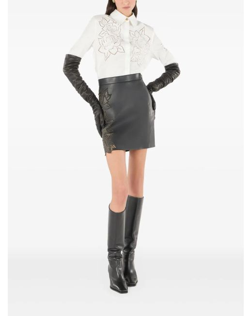 Roberto Cavalli Laser-Cut Roses Mini Skirt in Gray | Lyst