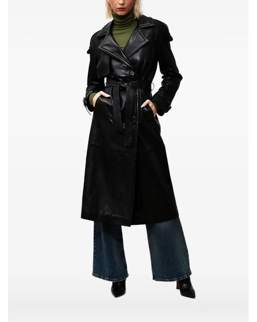 Poche Paris Double-Breasted Belted Coat in Black | Lyst UK