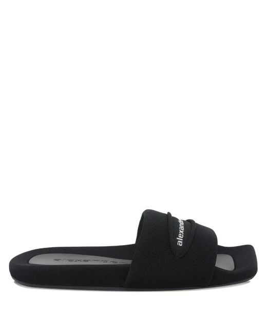 Alexander Wang Logo Squared-Toe Slides in Black | Lyst UK