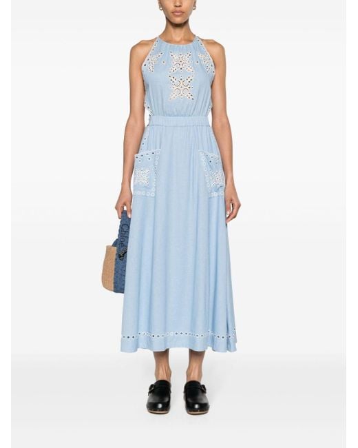 Sandro Broderie Anglaise Maxi Dress in Blue | Lyst