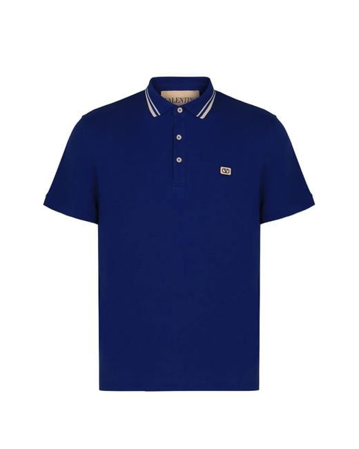 Valentino Garavani Logo-Embroidered Polo Shirt in Blue for Men | Lyst UK