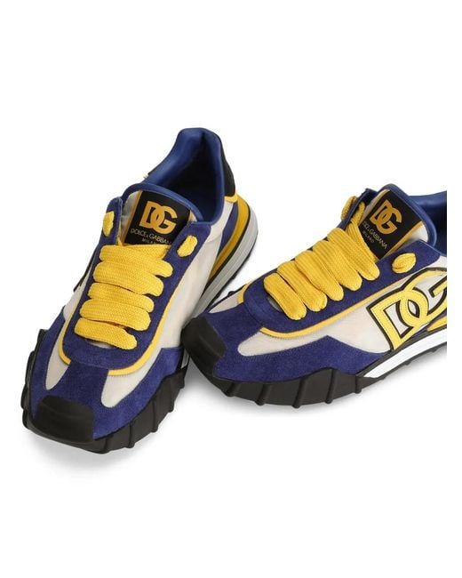 Dolce & Gabbana Logo Appliqué Trainers in Blue for Men | Lyst UK