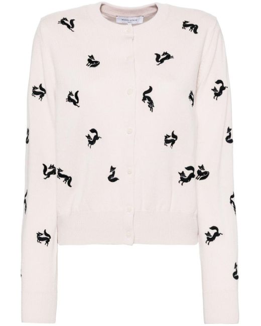 Maison Kitsuné Fancy Fox Embroidered Cardigan in Natural | Lyst