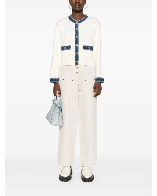 Sandro Denim-Trim Jacket in White | Lyst