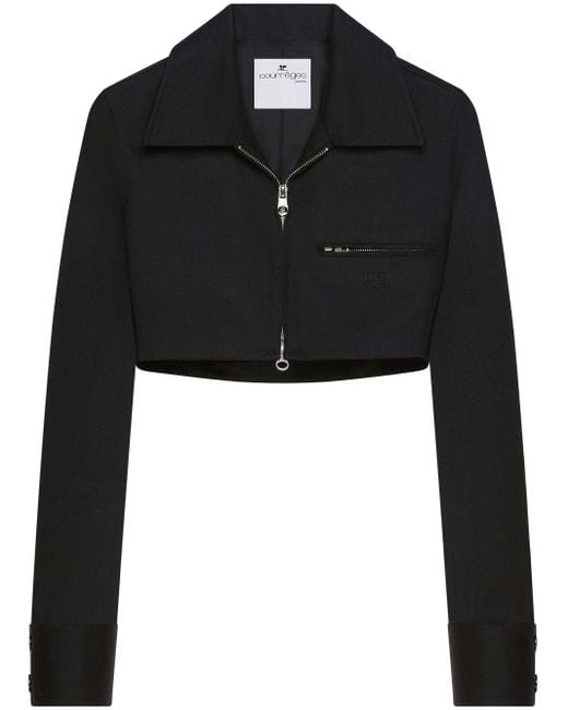 Courreges Logo-Embellished Cropped Jacket in Black | Lyst