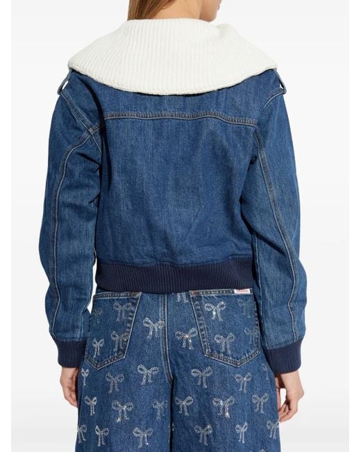 Self-Portrait Denim Bomber Jacket in Blue | Lyst