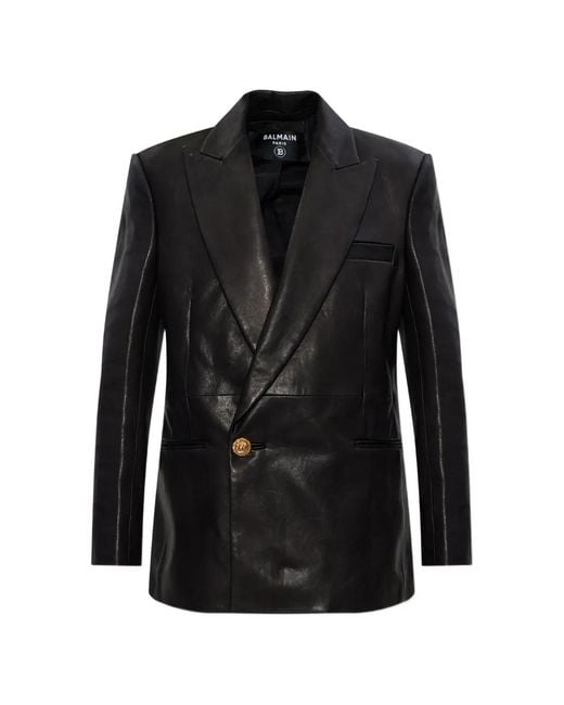 Balmain Lion-Button Leather Jacket in Black | Lyst UK