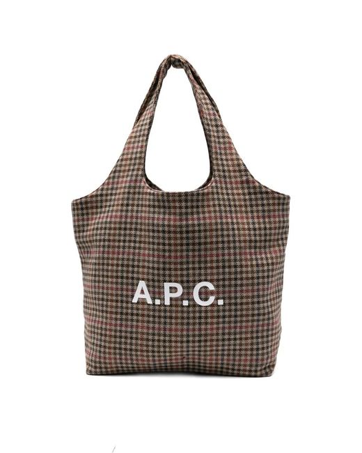 A.P.C. Ninon Houndstooth Tote Bag in Brown | Lyst UK