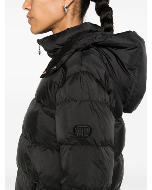Twin Set Logo-Patch Padded Jacket in Black | Lyst