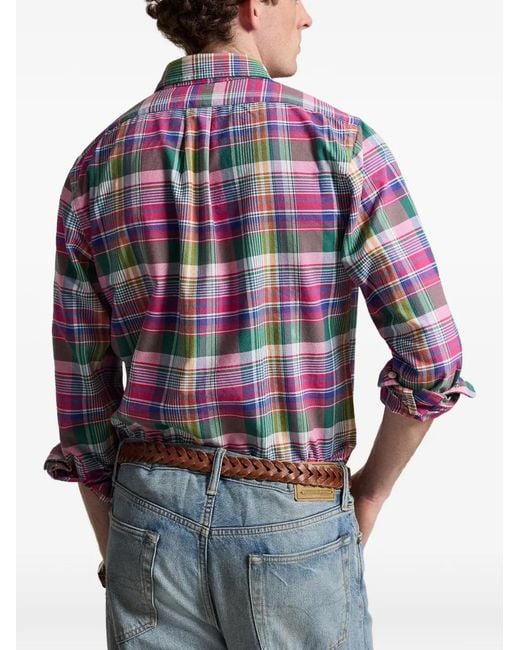 Polo Ralph Lauren Plaid-Pattern Embroidered-Logo Shirt in Pink for Men ...