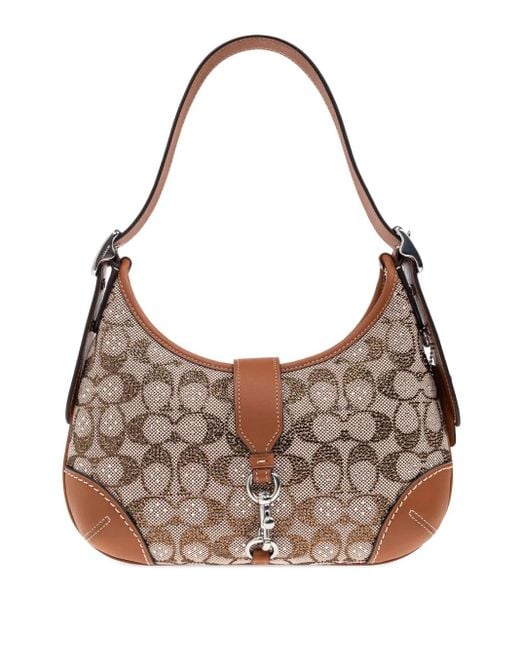 COACH Hamptons Hobo Crystal-Embellished Shoulder Bag in Brown | Lyst UK